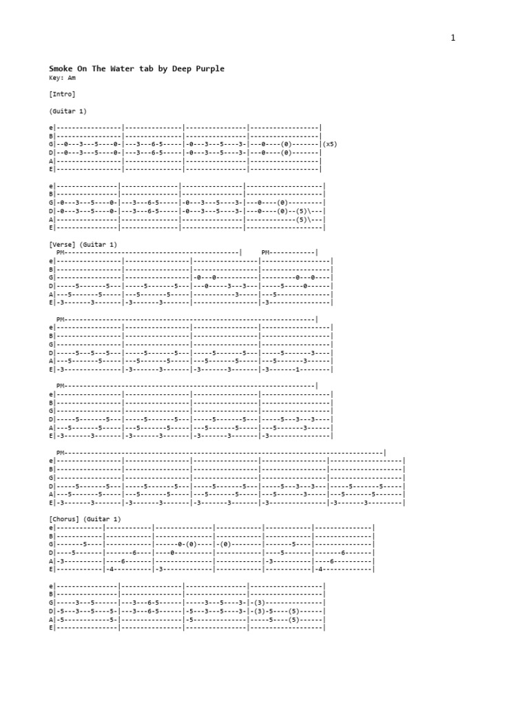 Smoke On The Water Tab by Deep Purple | PDF | Song Structure | European ...