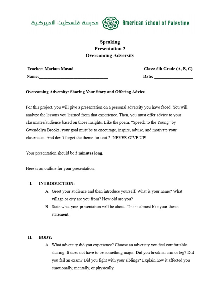 Speaking Presentation 2 Overcoming Adversity | PDF | Experience | Liberal Arts Education