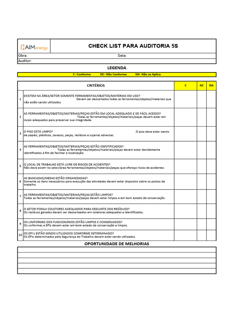 Check List de Auditoria 5S | PDF Check List de Auditoria 5S | PDF