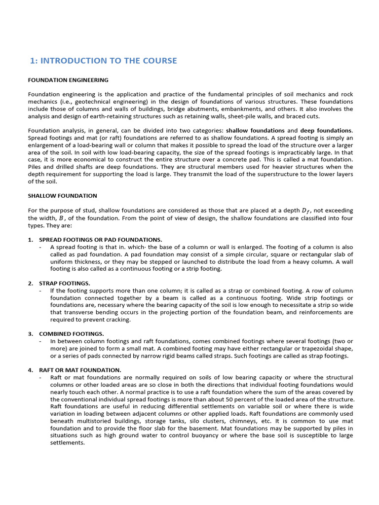 1 Introduction To Foundation Engineering | PDF | Foundation (Engineering) | Deep Foundation