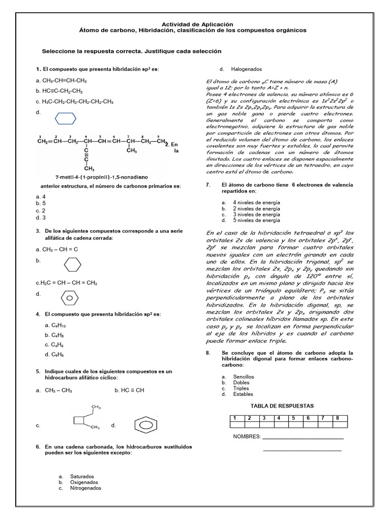 Taller Cadenas Carbonadas y Compuestos Orgánicos | PDF | Configuración ... Taller Cadenas Carbonadas y Compuestos Orgánicos | PDF | Configuración ...
