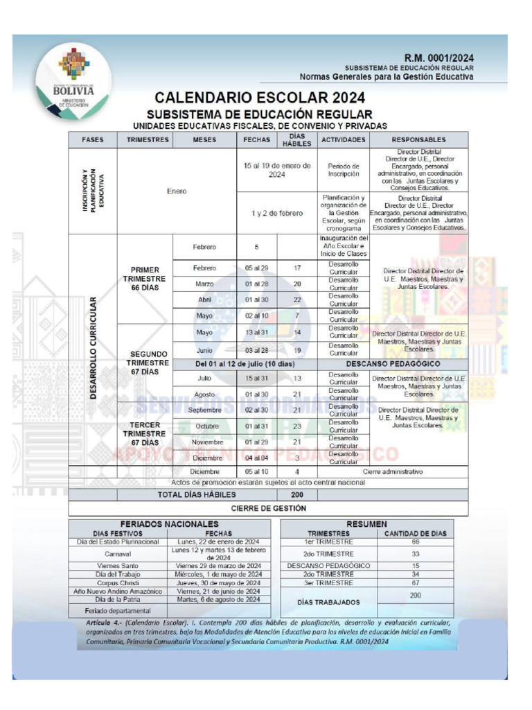 Calendario Escolar 2024 | PDF