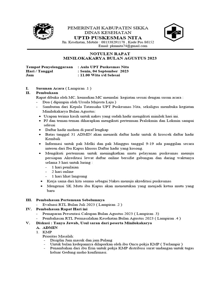 Notule Bulan Agustus | PDF