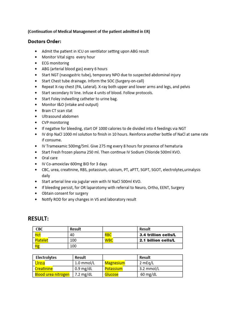 RLE Continuation of Medical Management of The Patient Admitted in ER ...
