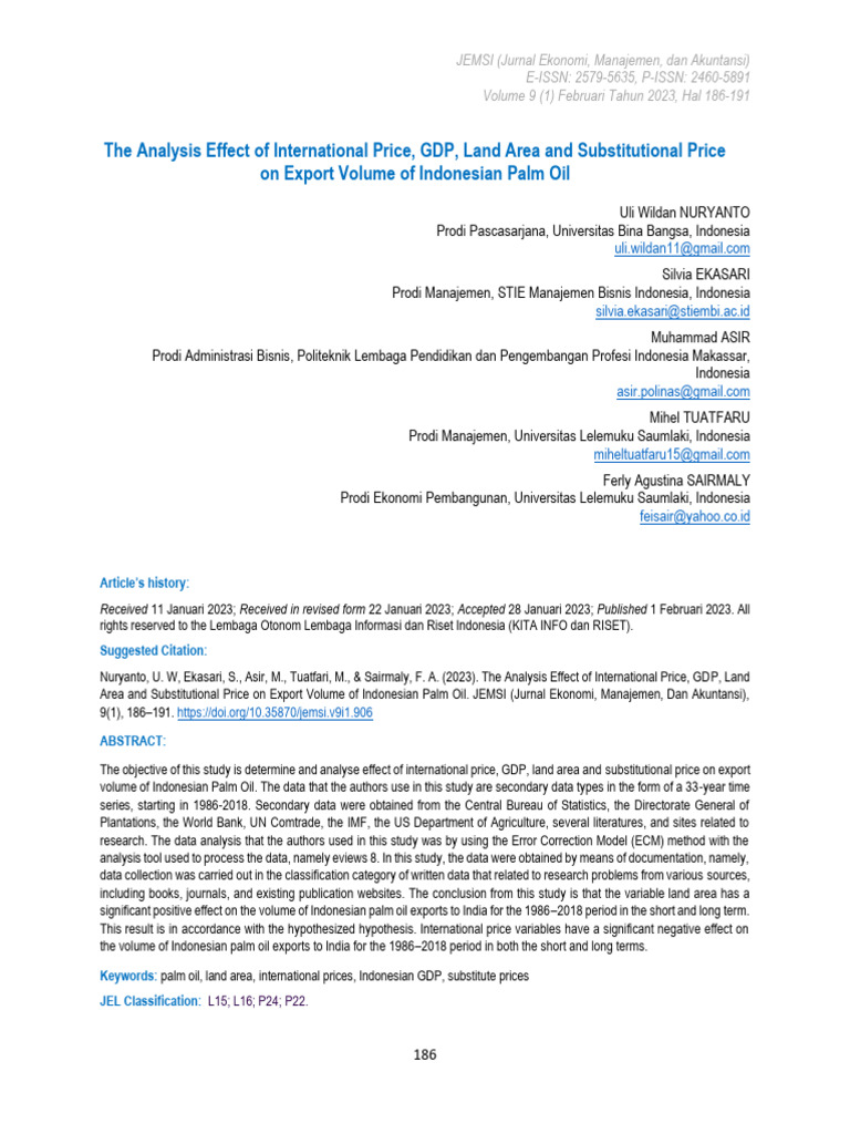 Uli+Wildan+et+al - JEMSI | PDF | Palm Oil | Prices
