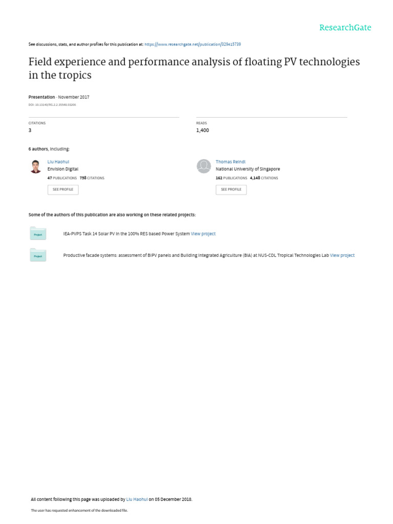 Field Experience and Performance Analysis of Oating PV Technologies in ...