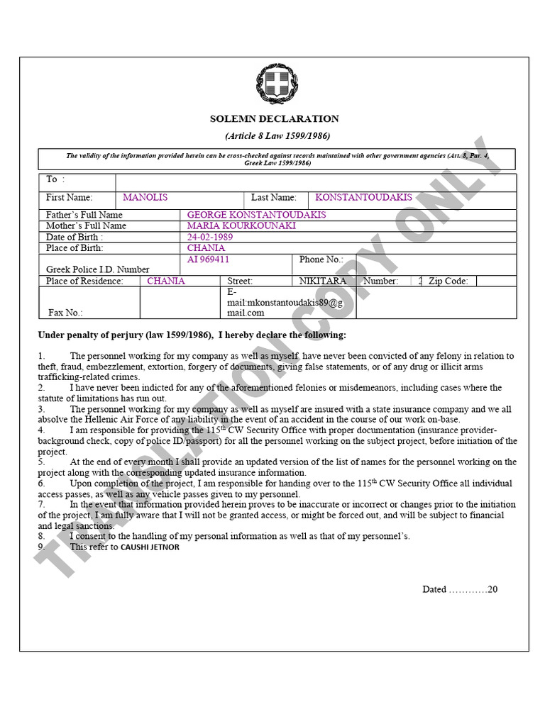 Solemn Declaration: Manolis Konstantoudakis George Konstantoudakis ...