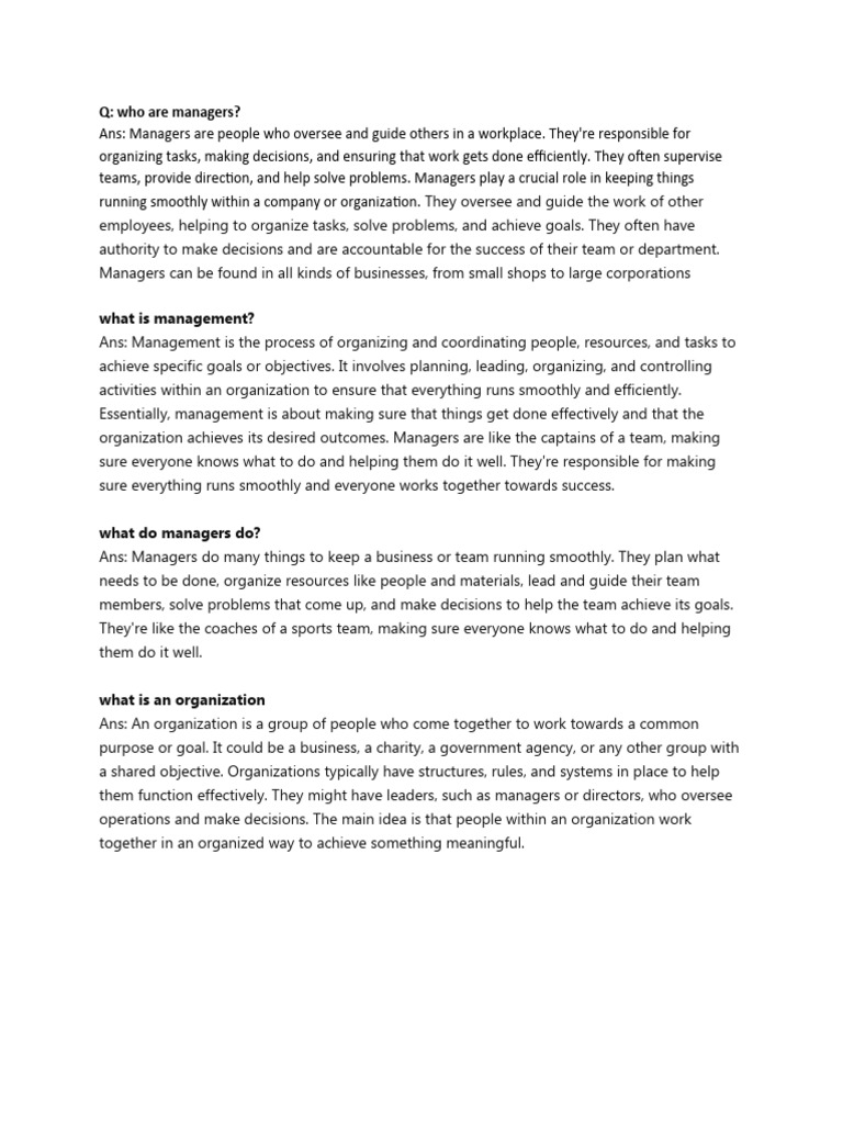 Understanding Management Roles and Functions | PDF | Leadership | Goal