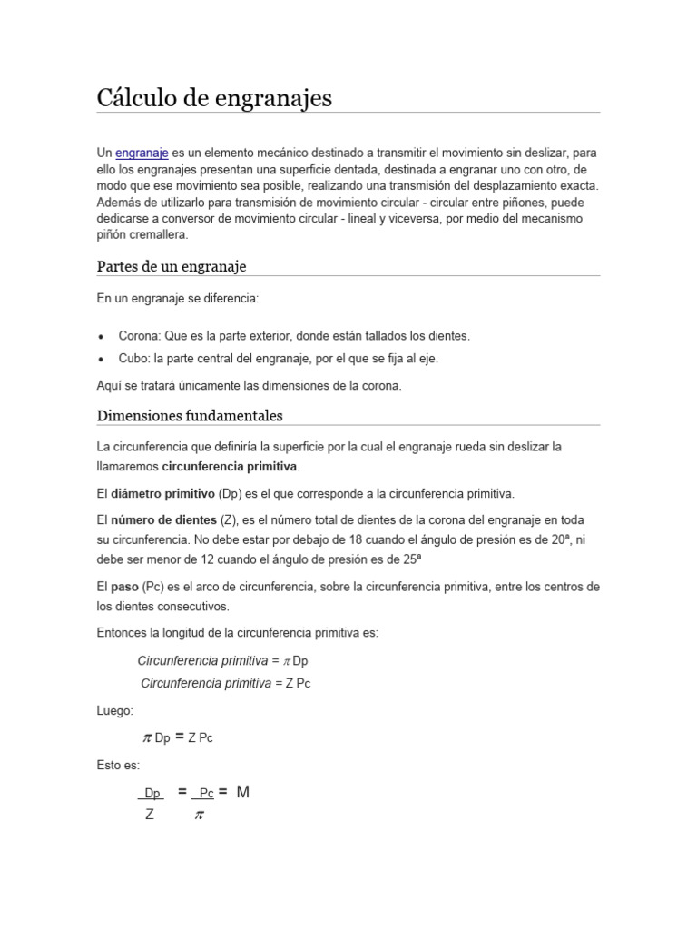 Cálculo de Engranajes | PDF | Engranaje | Geometría euclidiana