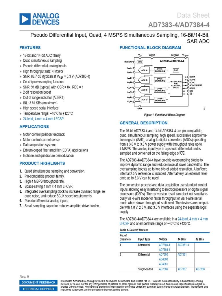 AD7383-4/AD7384-4 ADC Data Sheet | PDF | Analog To Digital Converter | Sampling (Signal Processing)