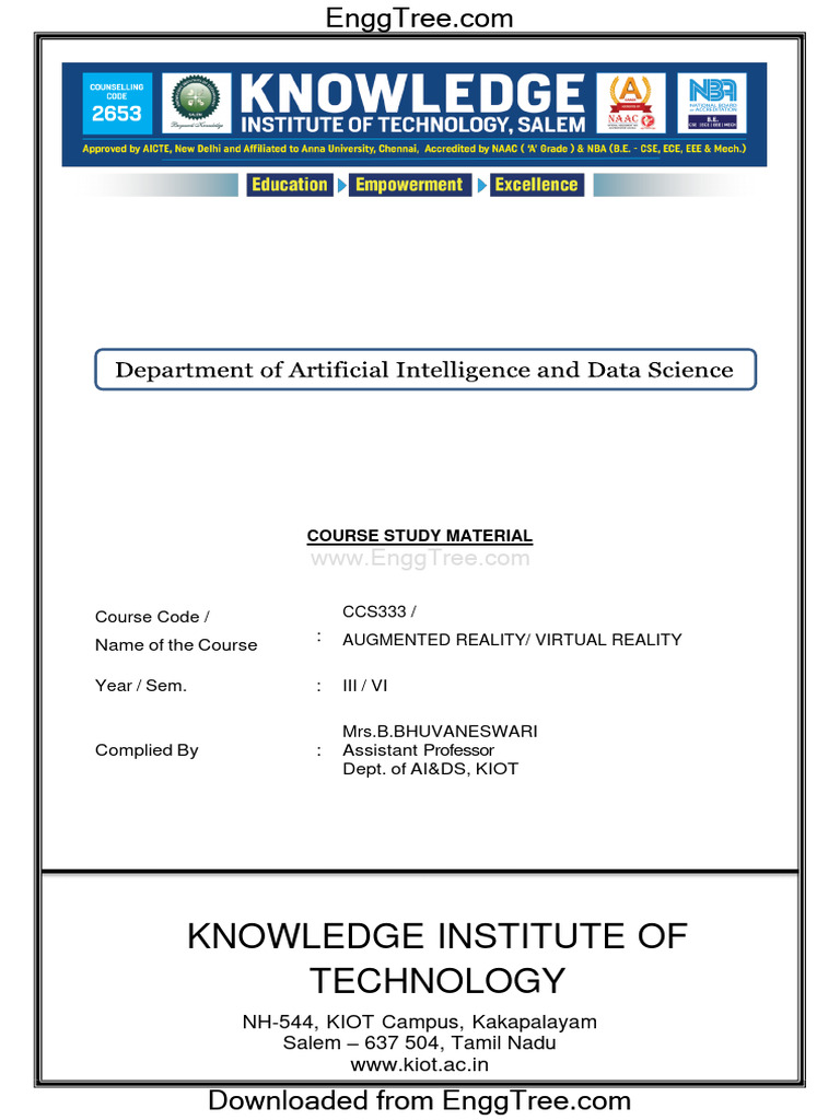 CCS333 Augmented Reality Virtual Reality Lecture Notes 1 | PDF ...