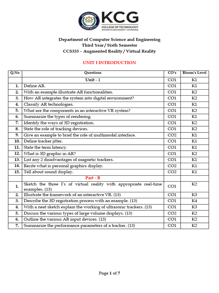 Ccs333 Final QB | PDF | Augmented Reality | Virtual Reality Ccs333 Final QB | PDF | Augmented Reality | Virtual Reality