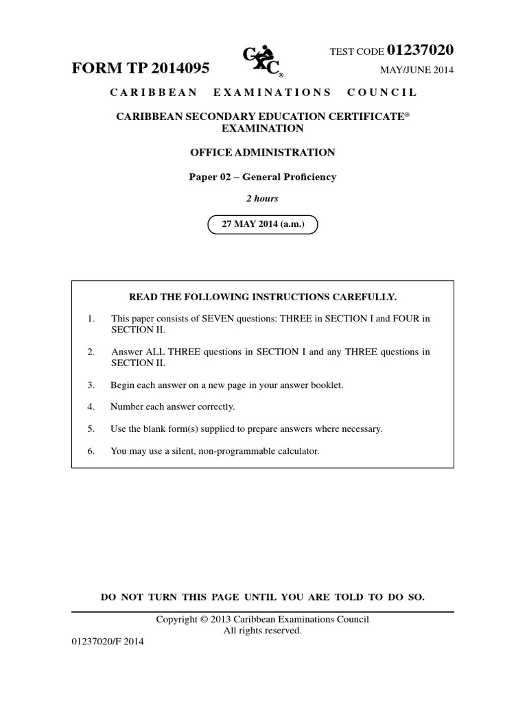 CSEC Office Administration June 2014 P2 | PDF | Performance Appraisal ...