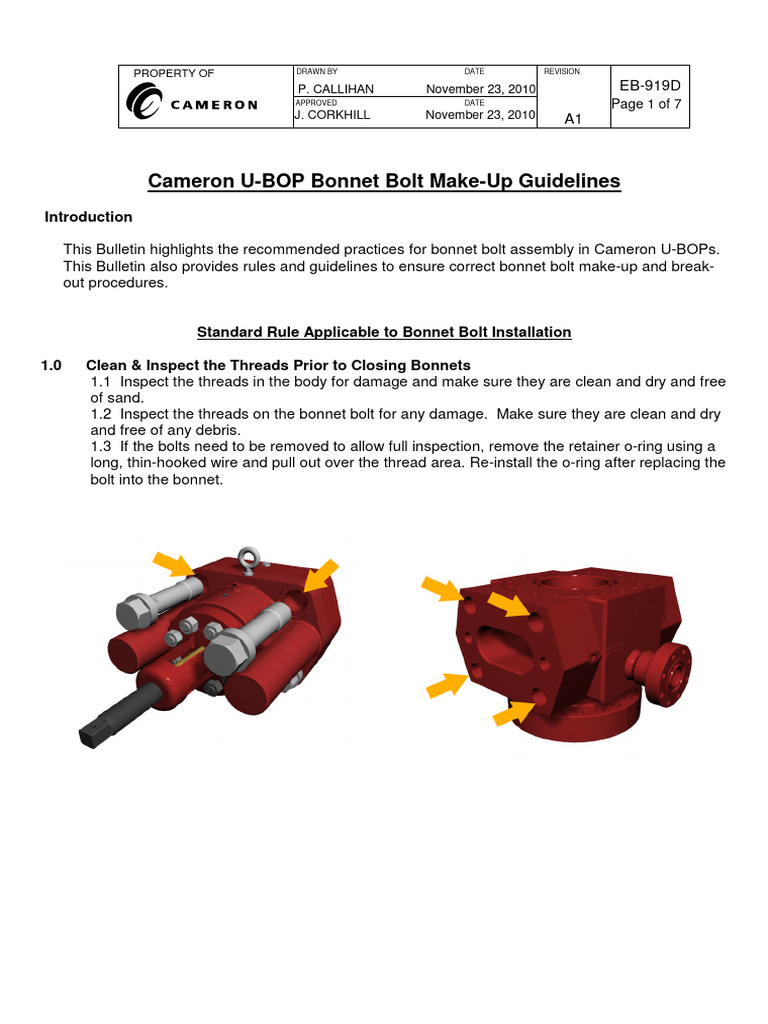 Cameron EB 919 Rev A1 - Bonnet Bolt Makeup Procedures | PDF | Screw ...