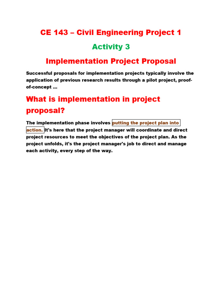 Implementation Project proposal | PDF | Goal | Implementation