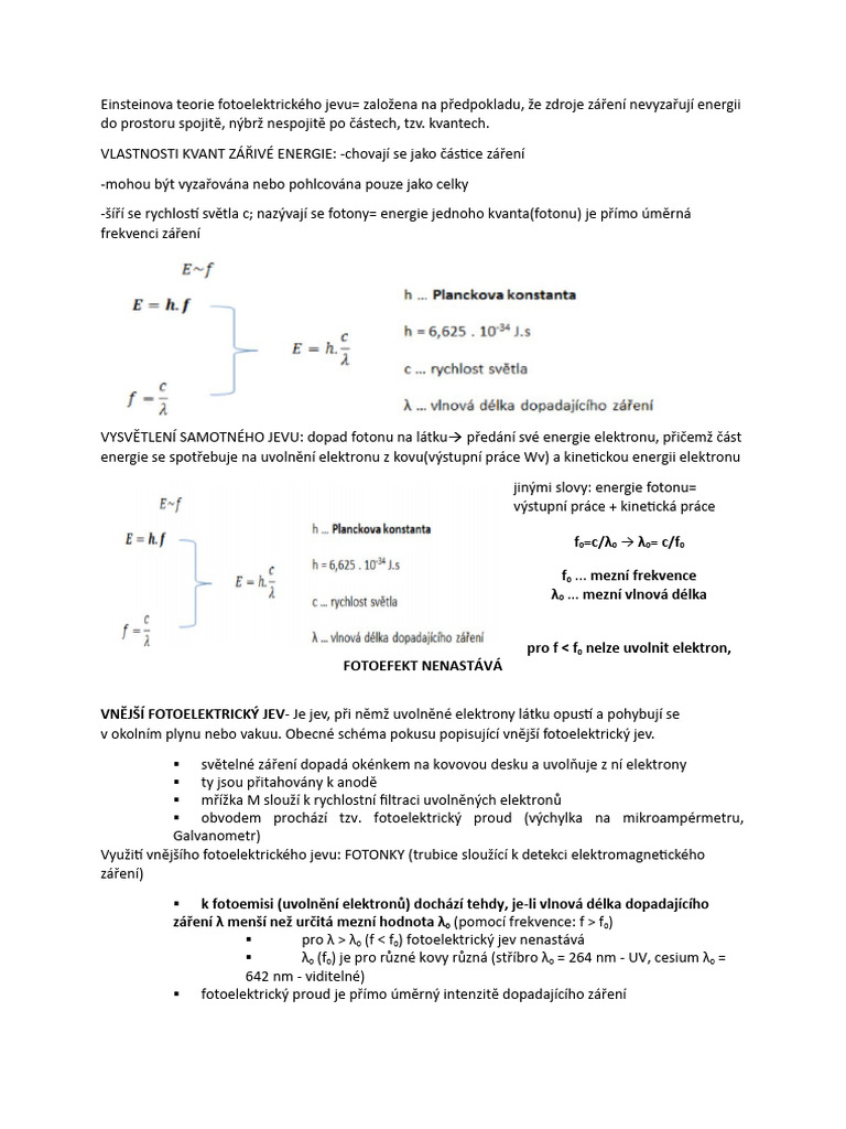 Einsteinova Teorie Fotoelektrického Jevu | PDF