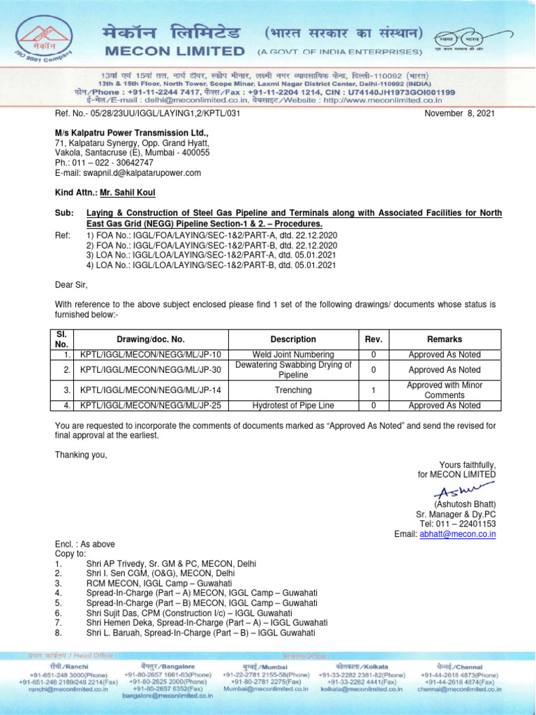 0031 - IGGL - Laying - KPTL - Procedure - PART A and B - 08.11 | PDF ...