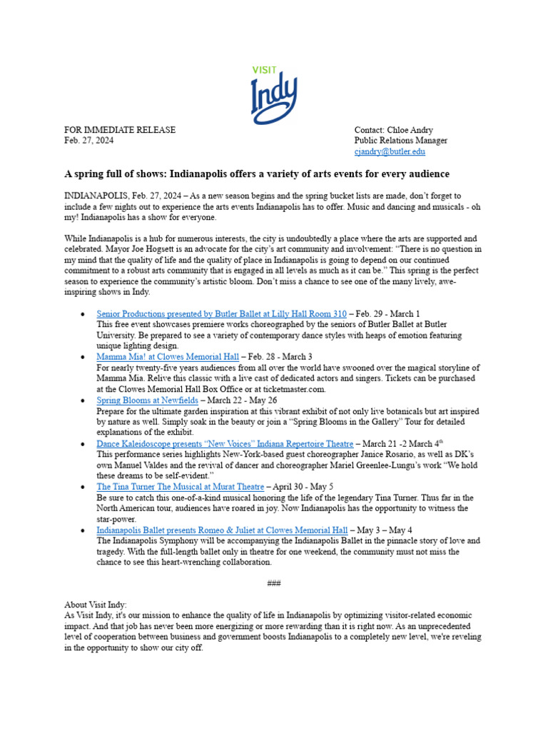 News Release - Chloe Andry | PDF | Entertainment | Performing Arts