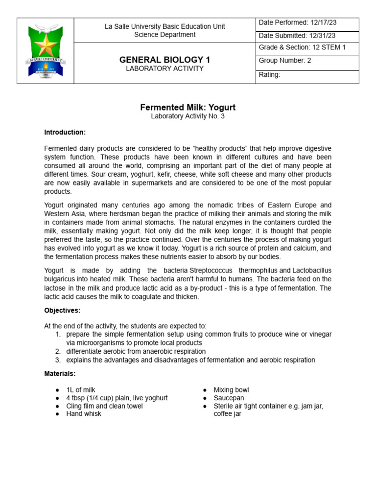 Yogurt Fermentation Process Overview | PDF | Yogurt | Fermentation