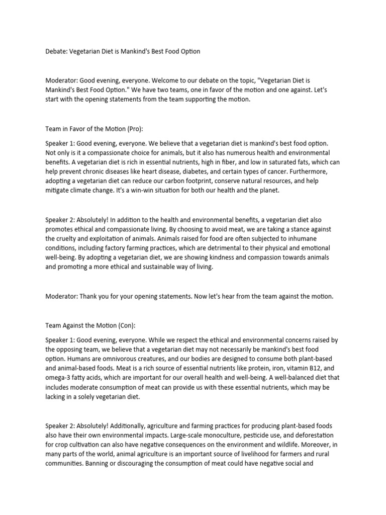 Debate Vegetarian Diet | PDF | Diet (Nutrition) | Diet & Nutrition