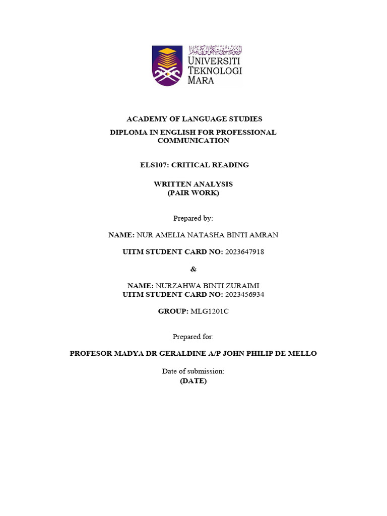 Uitm Cover Page Template | PDF