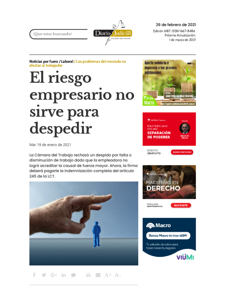 El Riesgo Empresario No Sirve para Despedir X 247 | PDF | Justicia ...