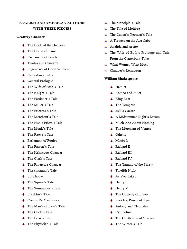 American Authors and Their Piecies | PDF | Geoffrey Chaucer | The ...