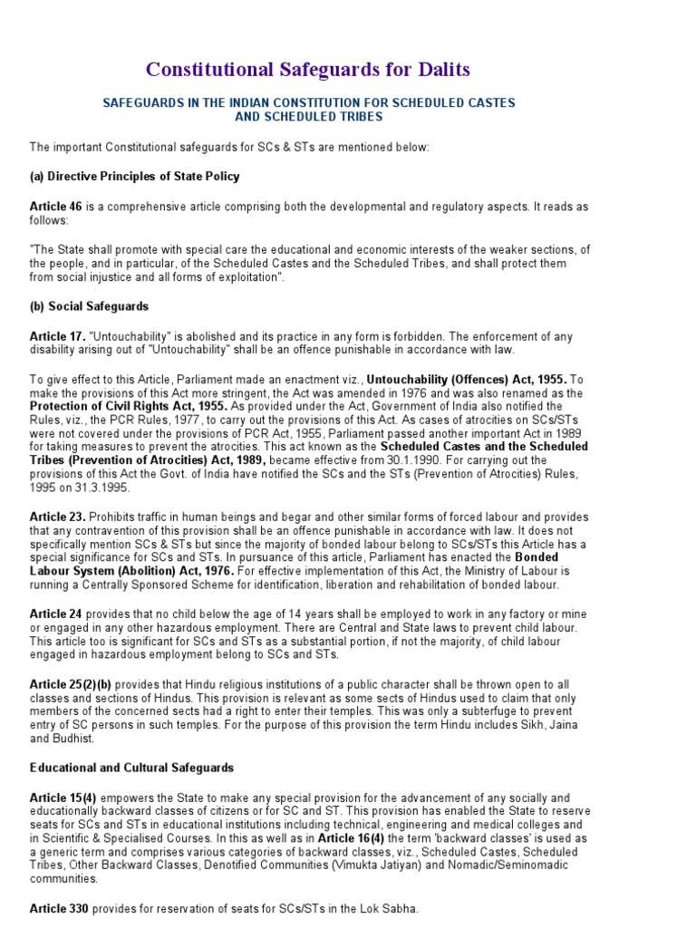 Constitutional Safeguards for SC/STs | PDF | Government Of India ...