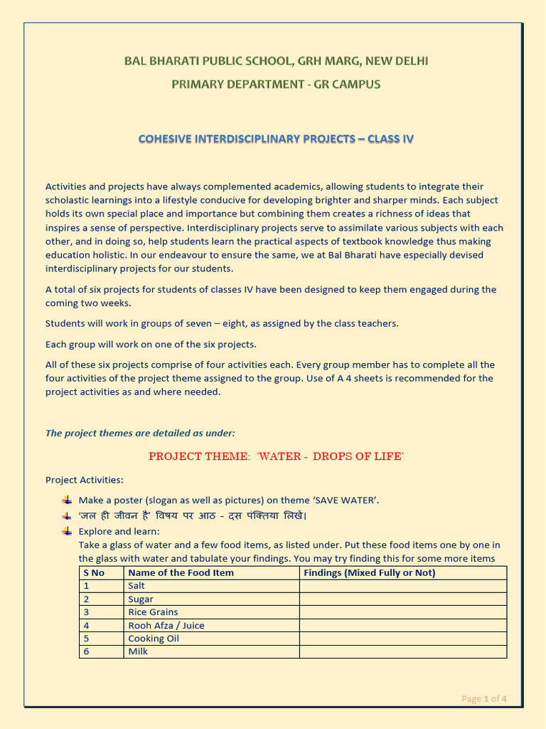 Interdisciplinary Projects for Class IV | PDF | Career & Growth ...
