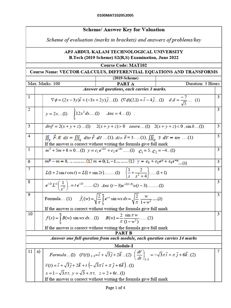 Mat102 Scheme-2022 | Download Free PDF | Multivariable Calculus | Applied Mathematics