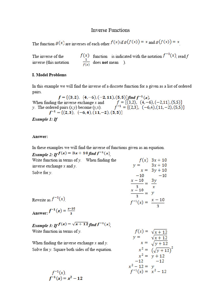 Inverse Functions Practice Worksheet | PDF | Function (Mathematics ...