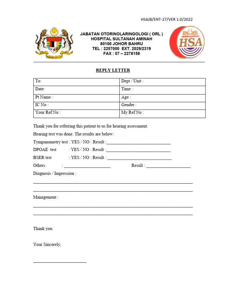 Hearing Assessment Reply Letter | PDF
