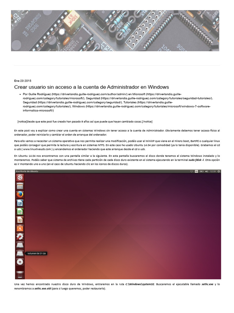 Crear Usuario Sin Acceso A La Cuenta de Administrador en Windows - Driverlandia | PDF ...