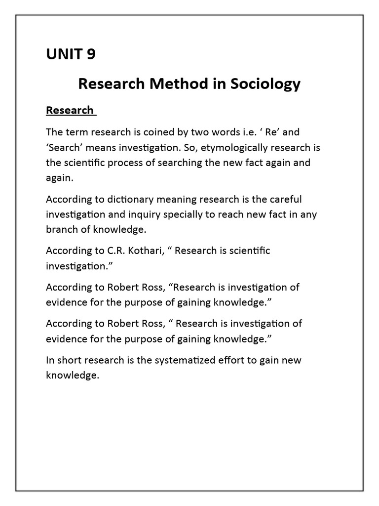 UNIT 9 sociology | PDF | Hypothesis | Social Research