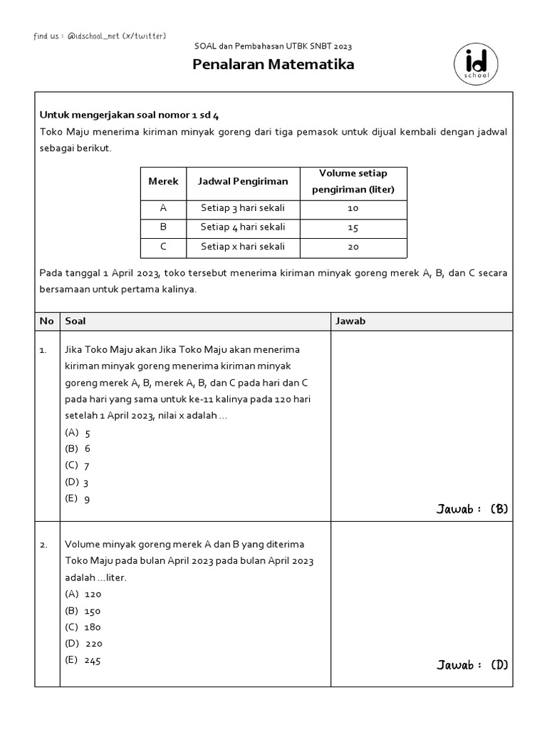 Soal Penalaran Matematika UTBK SNBT 2023 | PDF