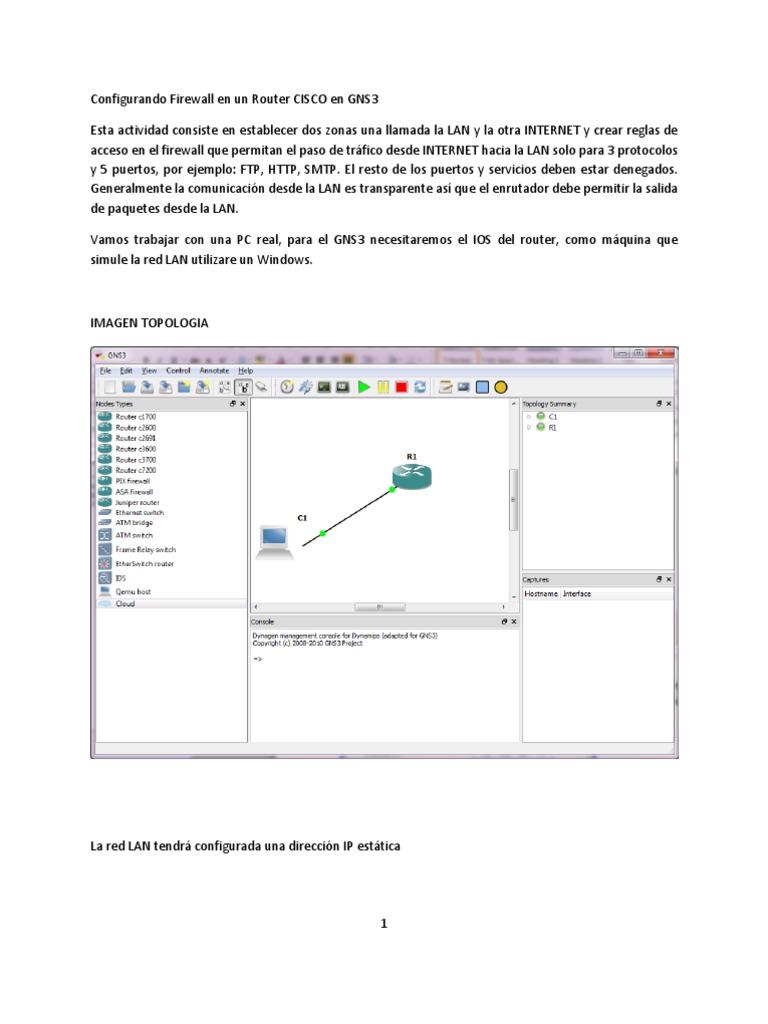 Configurando Firewall en Un Router CISCO en GNS3 2 | PDF | Cortafuegos ...