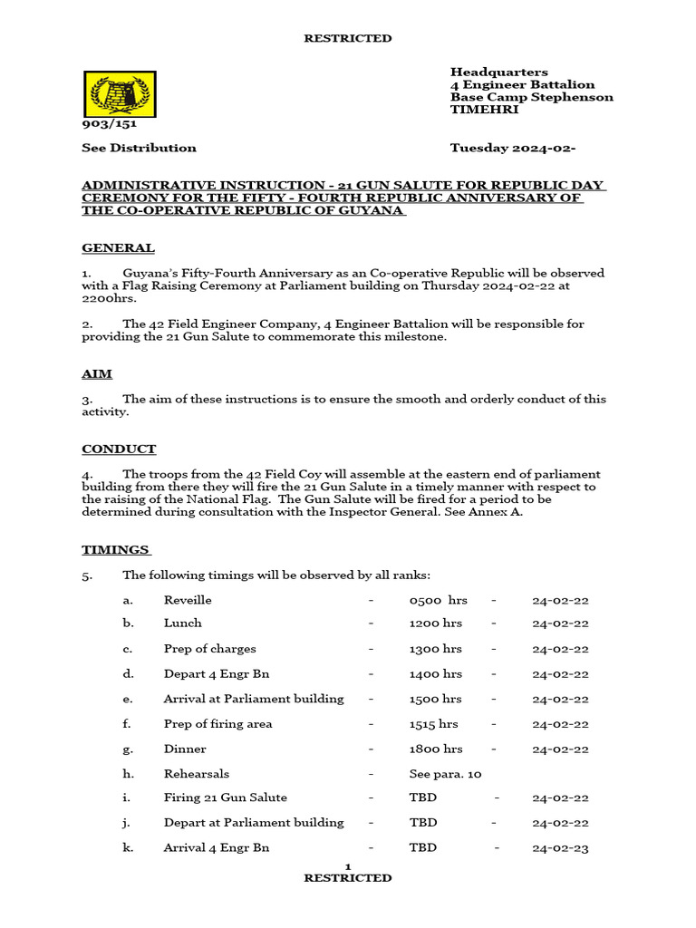 Admin Instruction 21 Gun Salute 54th Republic Day Parade | PDF | Staff ...