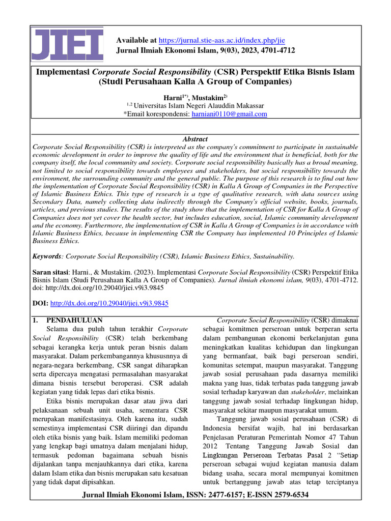 Implementasi Corporate Social Responsibility (CSR) Perspektif Etika ...