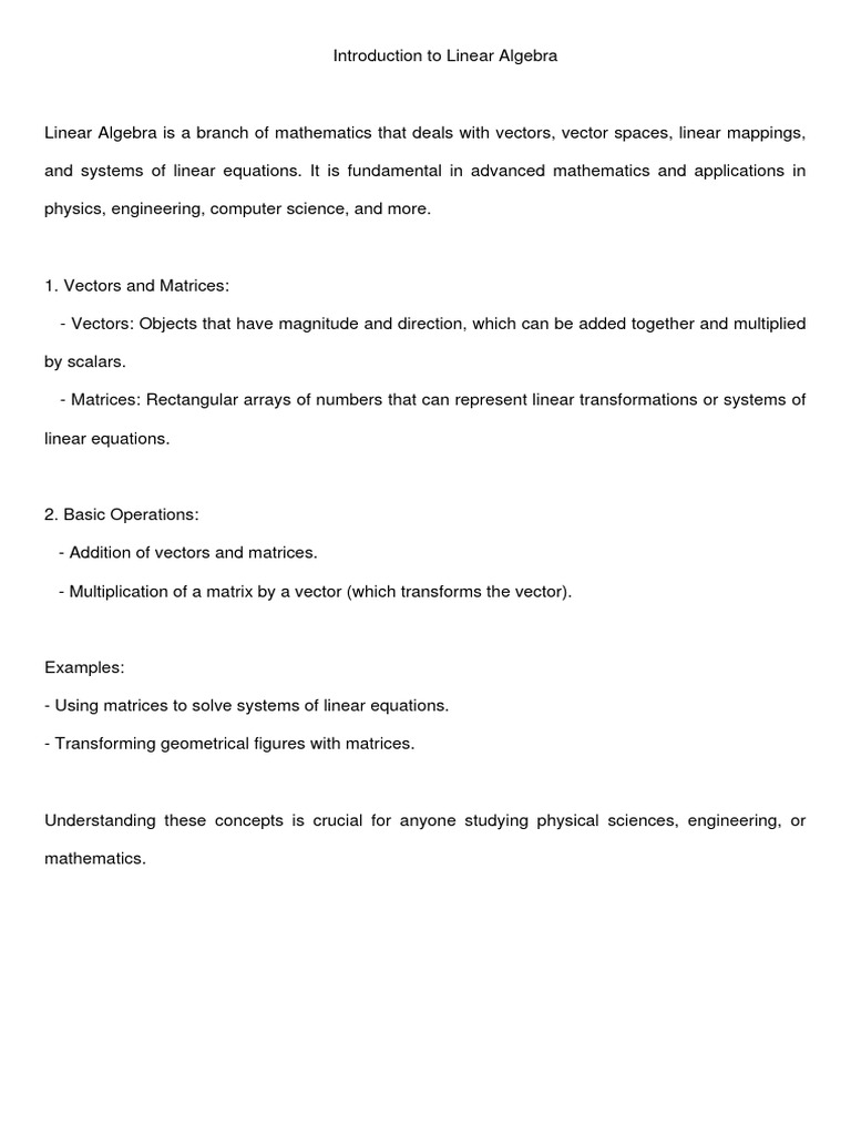 Introduction To Linear Algebra | PDF