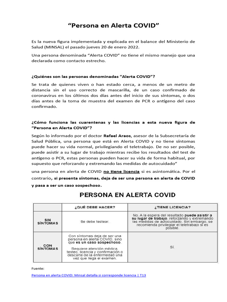 Persona en alerta COVID | PDF