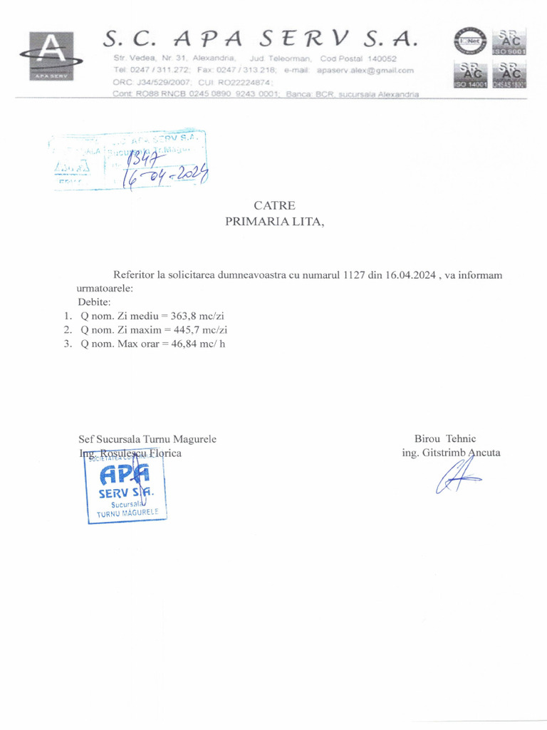 Raspuns Solicitare Primaria Lita | PDF