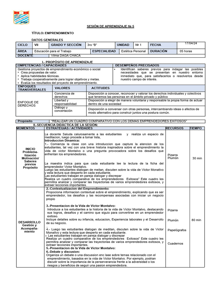 Sesión de Aprendizaj 3ro B 17 de Abril | PDF | Iniciativa empresarial | Evaluación