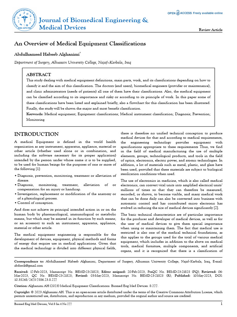 An Overview of Medical Equipment Classifications | PDF | Medical Device ...