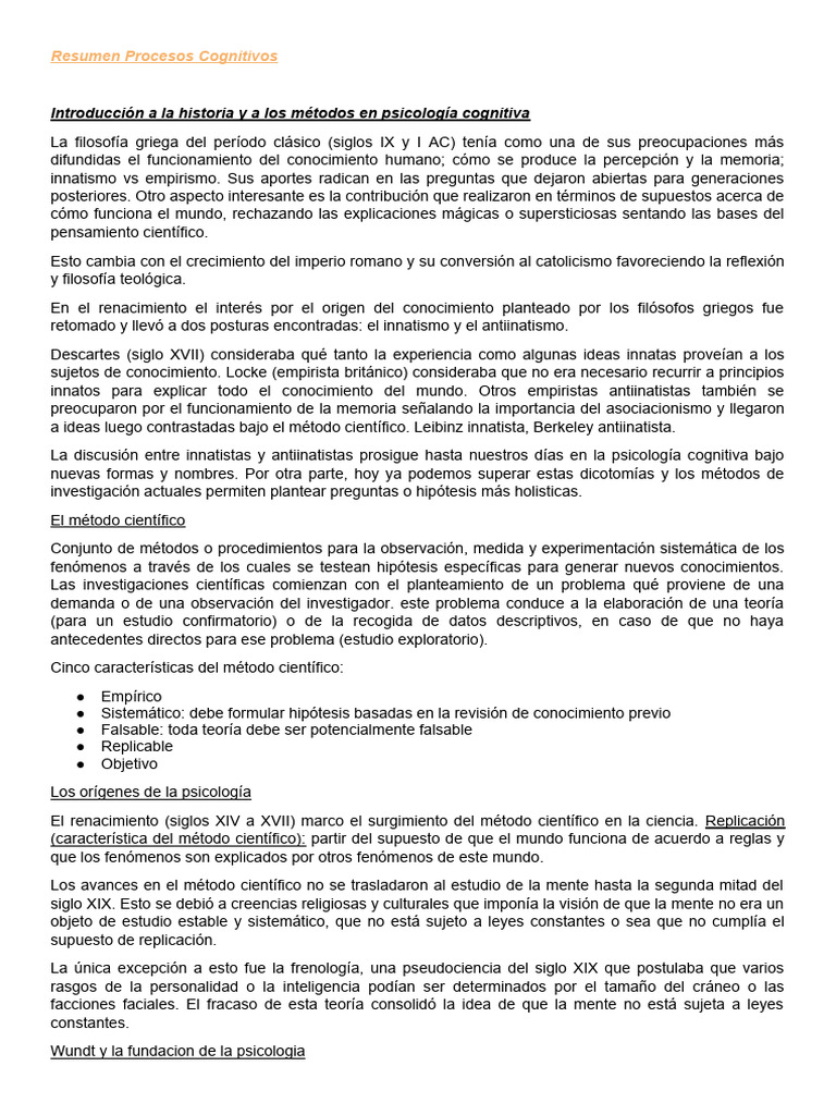 Resumen Procesos Cognitivos Pdf Atención Percepción