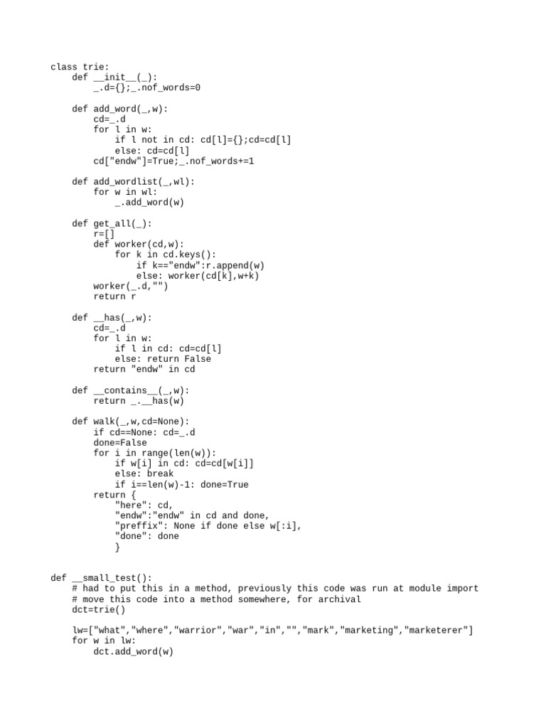 Python Trie Implementation | PDF | Computers