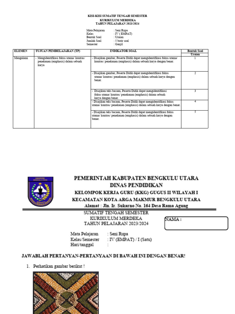 STS Seni Rupa Sem 1 KLS 4 | PDF