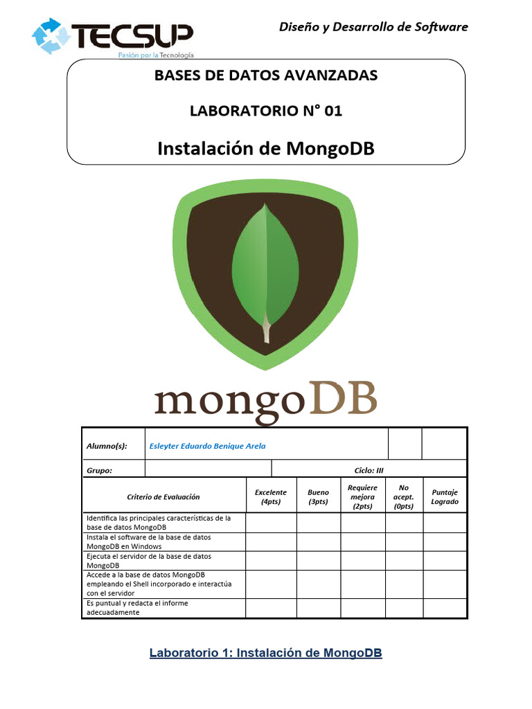 Lab01-BDAV - Instalación MongoDB | PDF | Mongo Db | Laboratorios