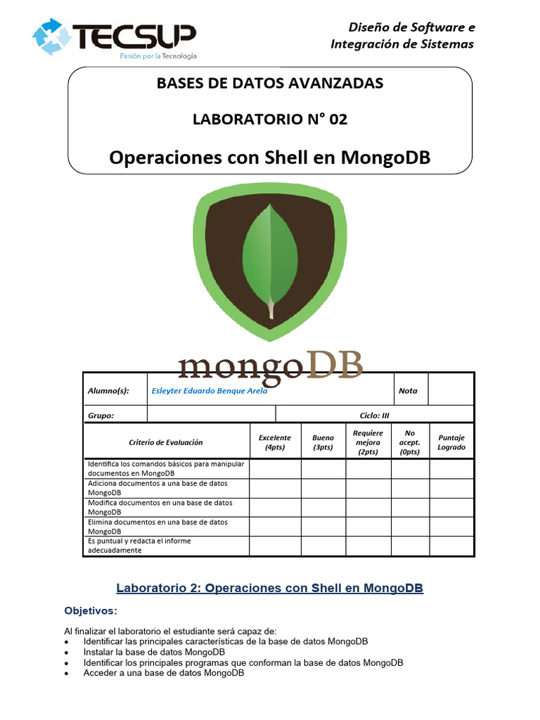 Lab02-BDAV - Operaciones con Shell | PDF | Mongo Db | Laboratorios Lab02-BDAV - Operaciones con Shell | PDF | Mongo Db | Laboratorios