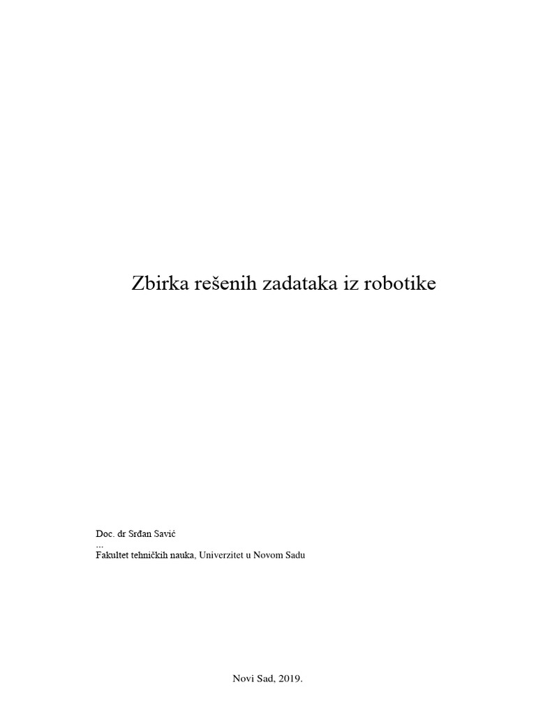 Zbirka Zadataka Iz Robotike - Radna Verzija | PDF