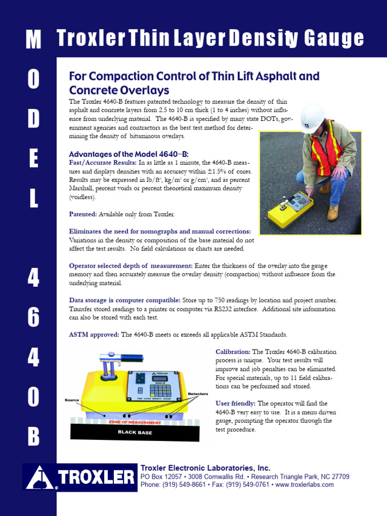M O D E L 4 6 4 0 B: Troxler Thin Layer Density Gauge | PDF ...